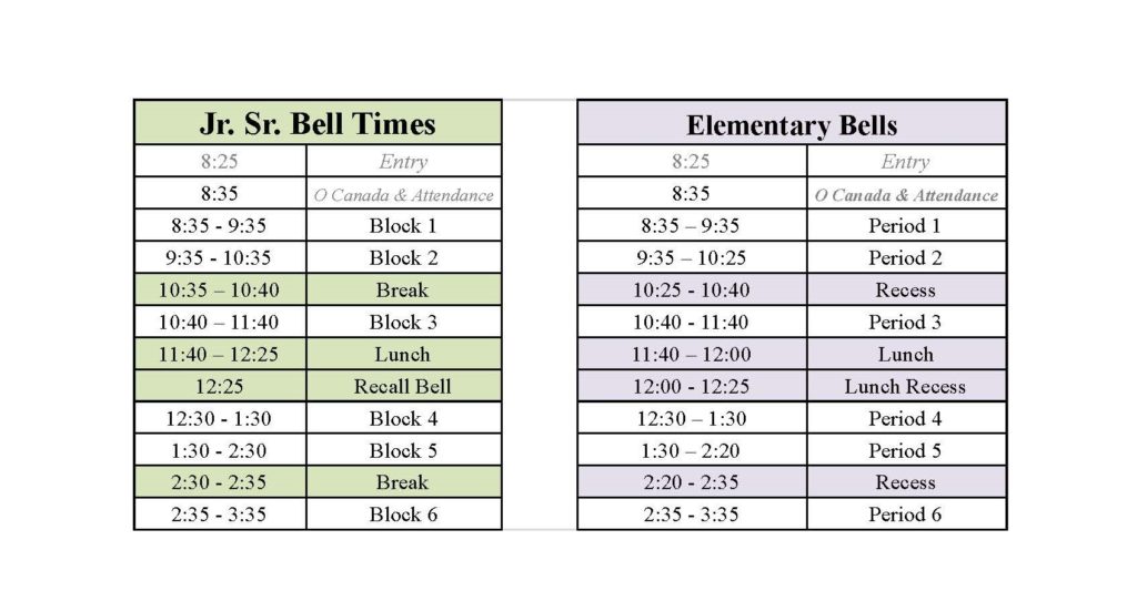 23-24 Bell Schedule - Swan Hills School